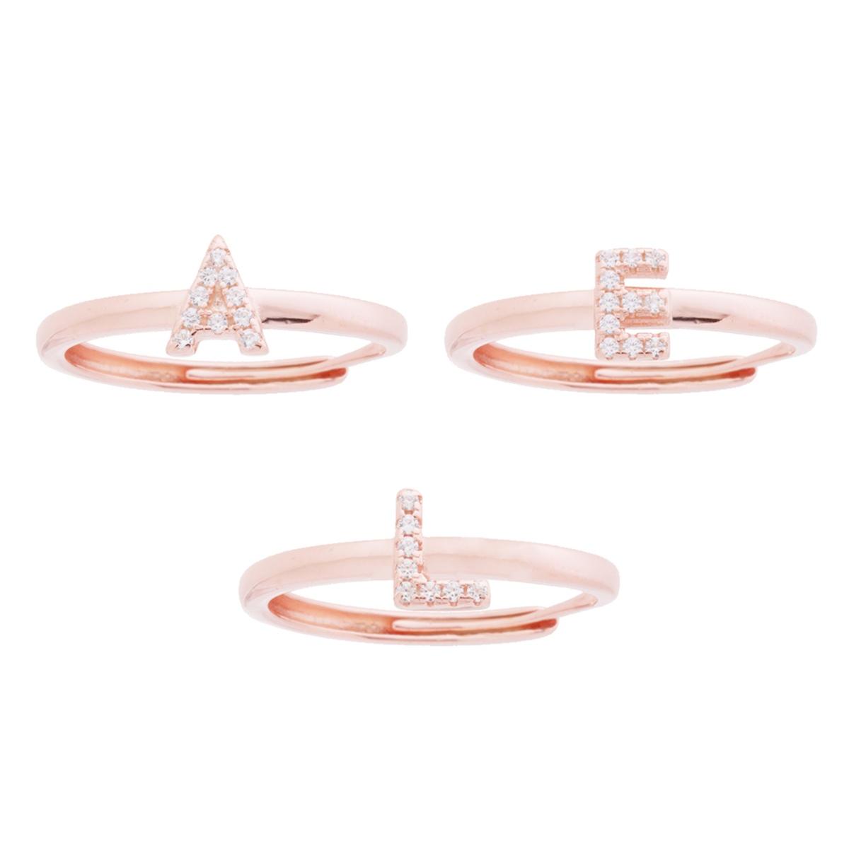 Anello Lettera con Zirconi Bianchi in ARGENTO 925 Galvanica Rosa 20156